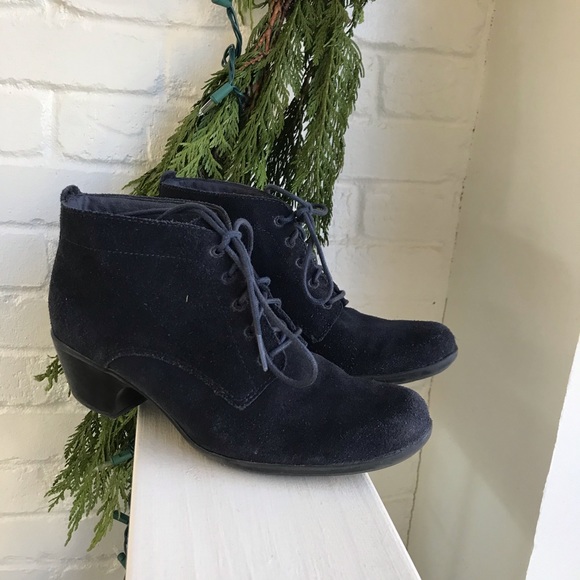 Clarks | Shoes | Clarks Blue Suede Ankle Booties Shoes Size 7 | Poshmark